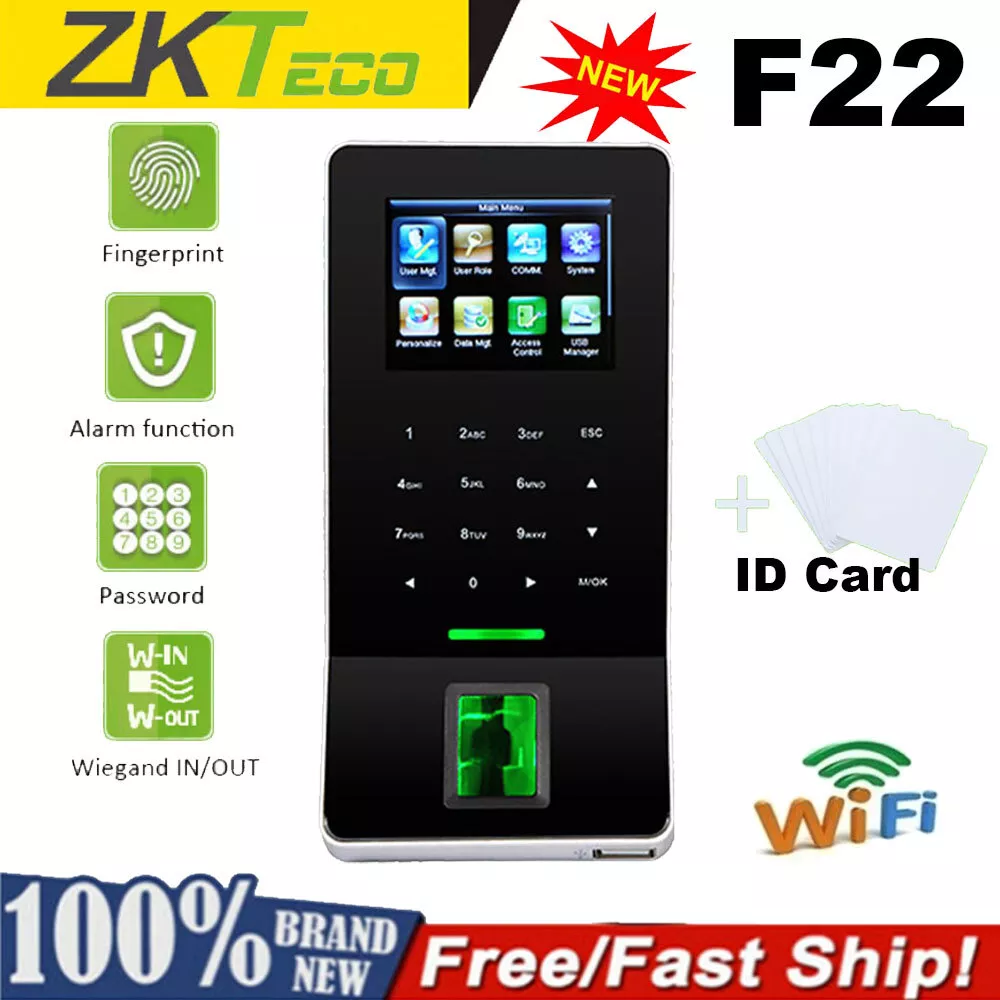 ZKTeco F22 TCP/IP 2.4" Wi-Fi Fingerprint Time Clock Door Access Control Systems(F22+ID ...