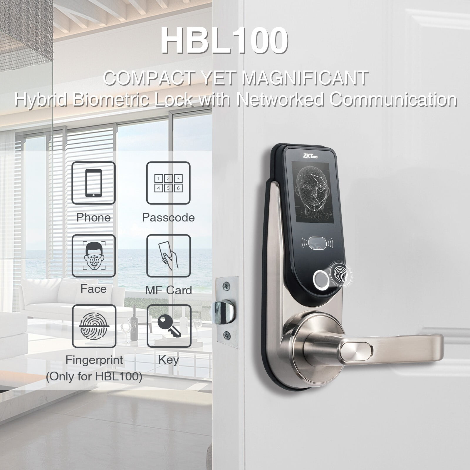 ZKTeco HBL100 Smart Door Lock with Face Fingerprint Passcode Biometric ...