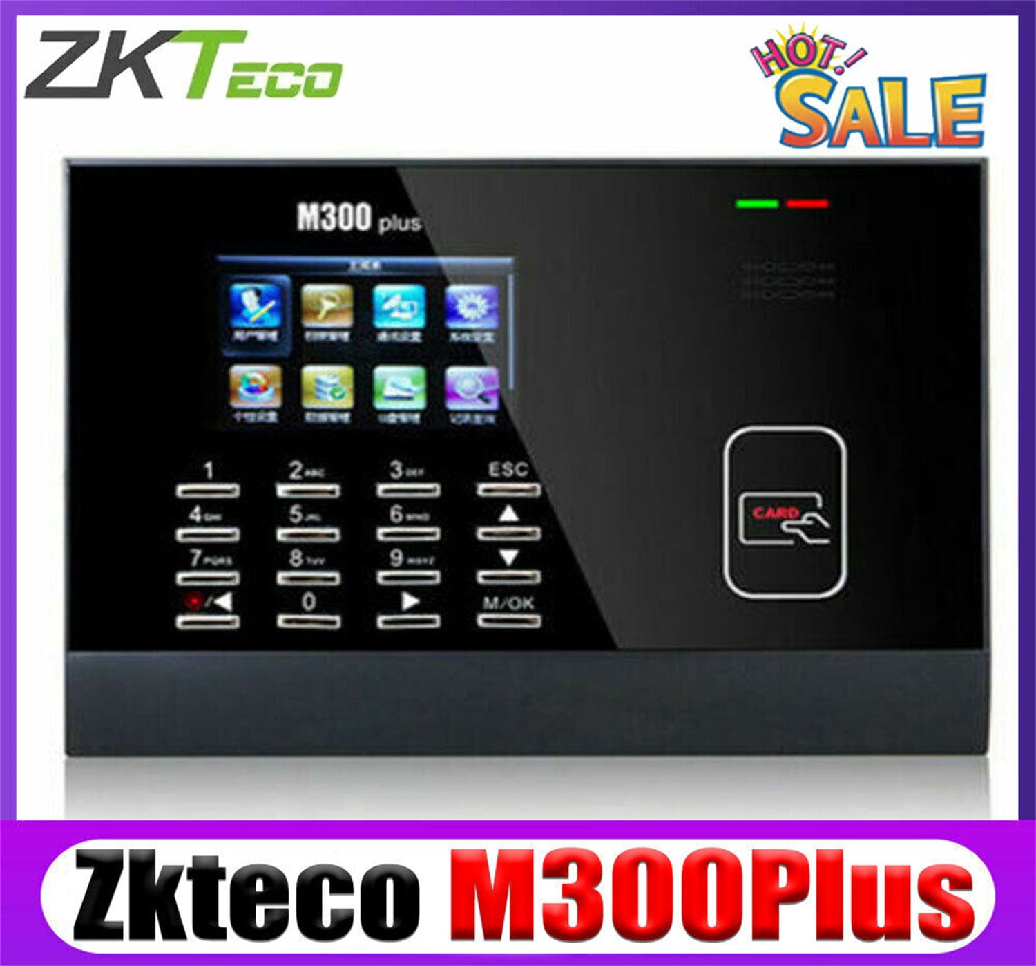 ZKteco M300Plus Biometric Fingerprint RFID Time Attendance Punch Card ...