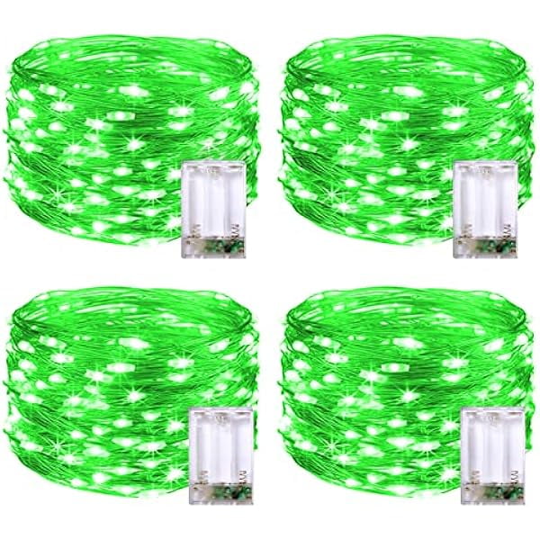 ZL 4 Pack 50 LED Green Fairy Lights Battery Operated: 16.1ft Halloween ...