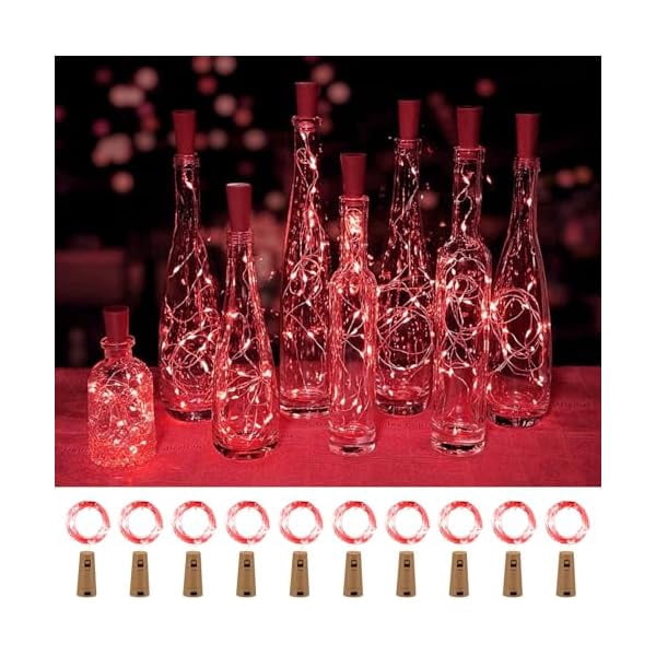 ZL Wine Bottle Lights with Cork, 10 Pack 20 LED Waterproof Battery ...