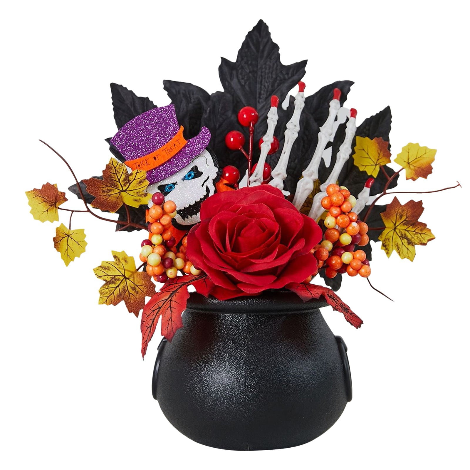 ZLBDYG Fall Black Crucible Skull Potted Plant Centerpiece - Artificial ...
