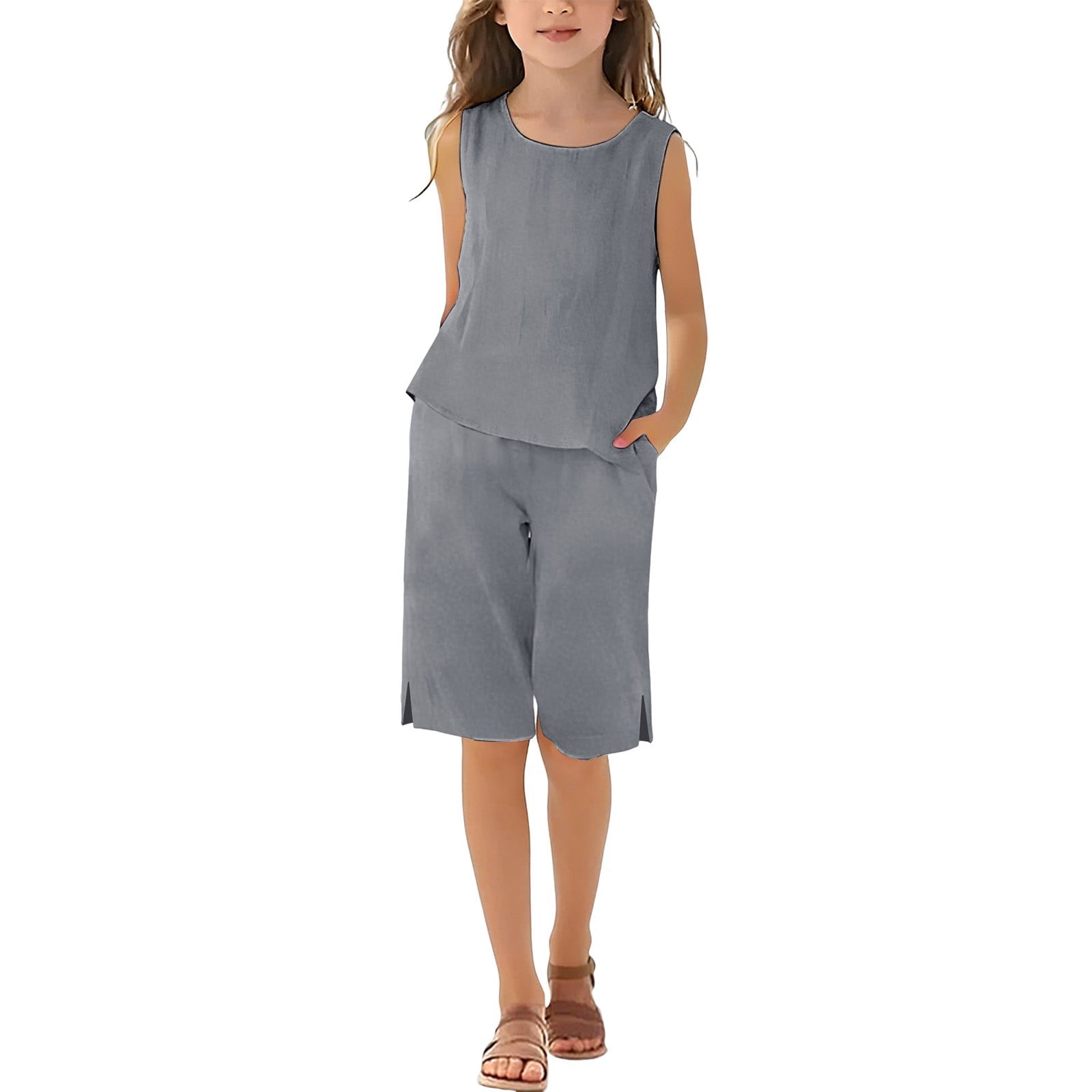 ZLBDYG Girls Two-Piece Tank Set Sleeveless Top + Wide Leg Shorts 2026 ...