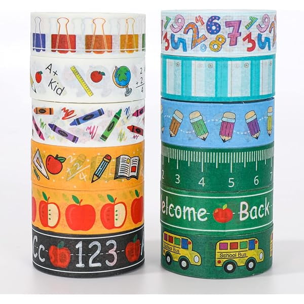 ZLC 12 Rolls Back to School Washi Tape Colorful Welcome Back to School ...