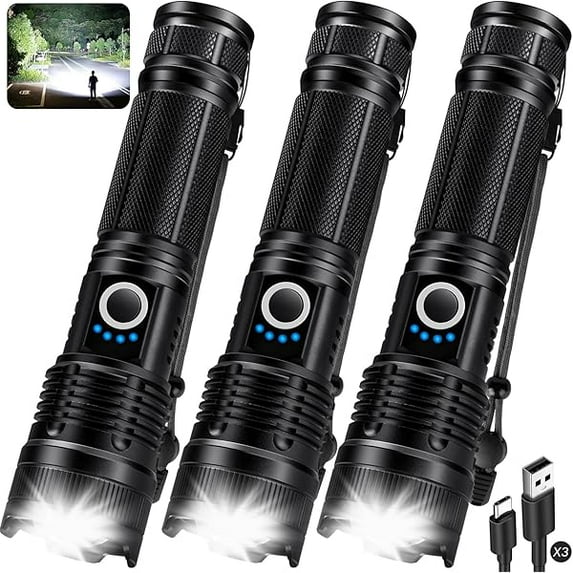 ZLC 3 Pack Flashlights 90,000High Lumens - Super Bright Rechargeable ...