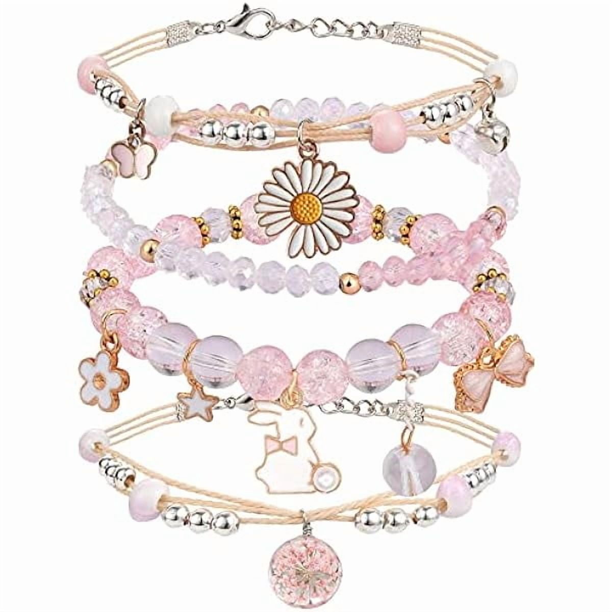 ZLC 4PCS Beaded Charm Bracelets for Teen Girls Dainty cute cartoon ...