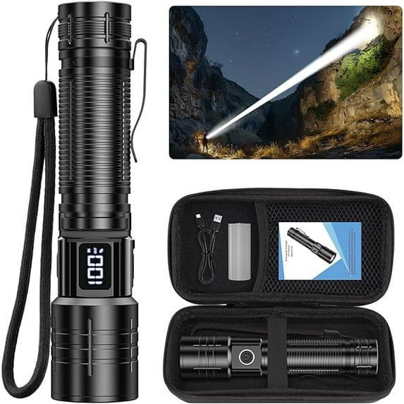 ZLC Flashlights High Lumens Rechargeable Super Bright LED Flashlight with Dimmable, Zoomable ...