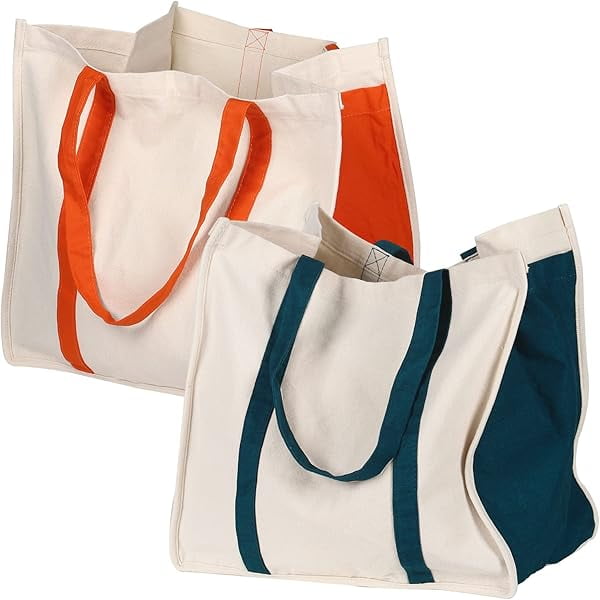 ZLC Heavy Duty Reusable Cotton Canvas Grocery Tote Bags with Side ...