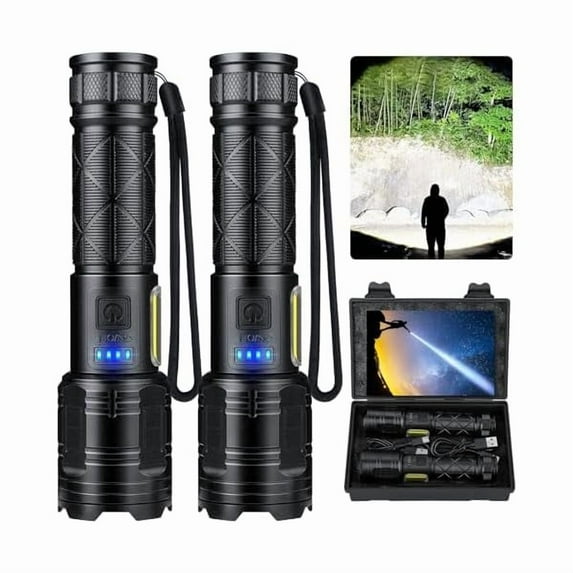 ZLC Rechargeable LED Flashlights 90000 High Lumens 2 Pack, Super Bright ...