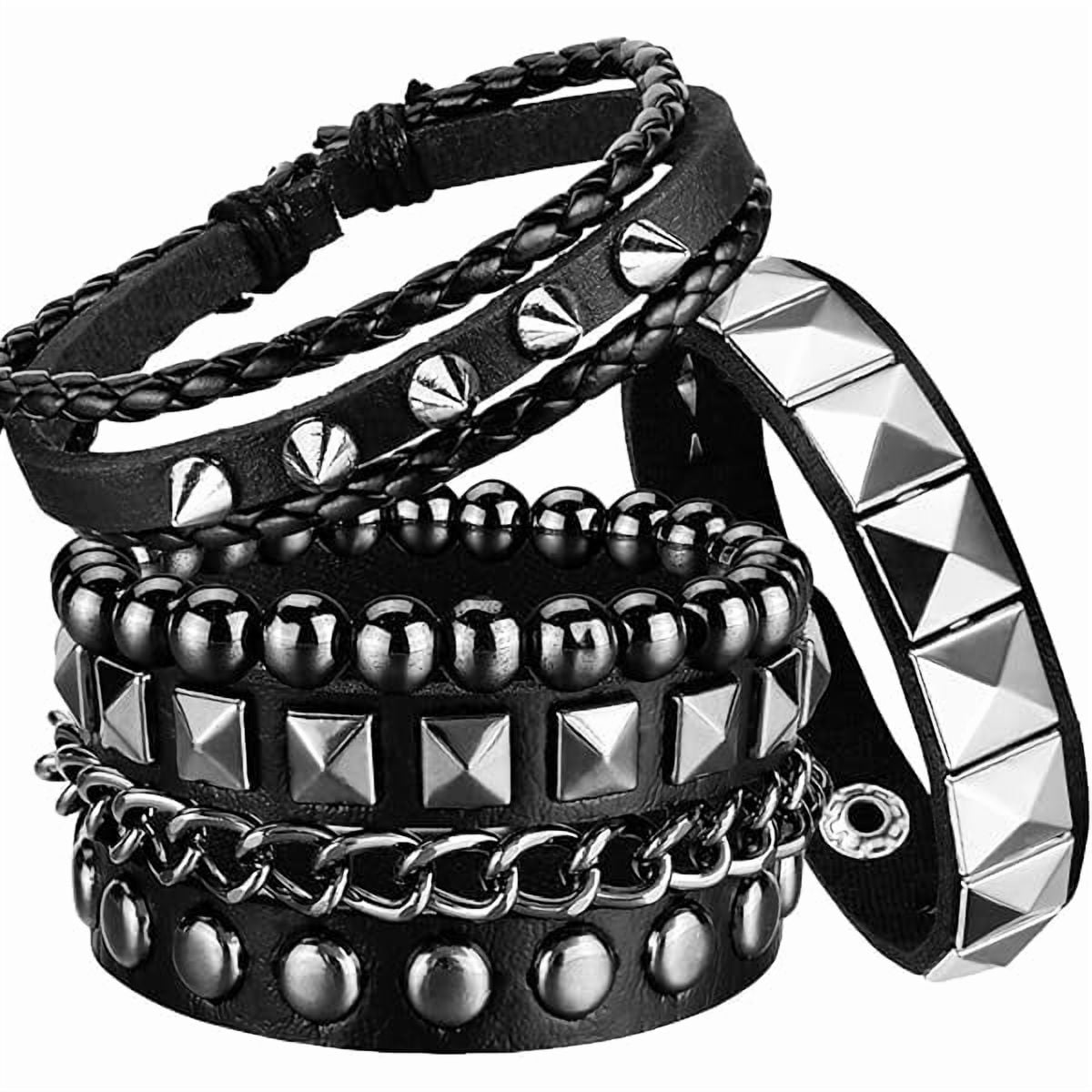 ZLC4 Pcs Punk Rock Leather Studded Bracelets for Men Women 80s Gothic ...