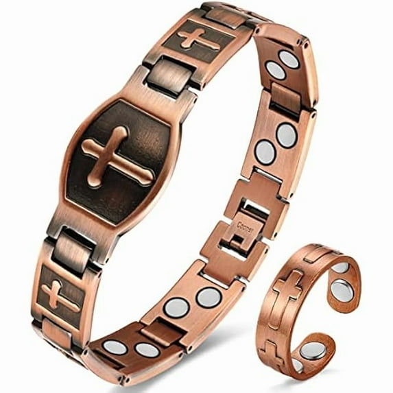 ZLCCopper Bracelet for Men Double Row Ultra Strength Magnets Pure ...