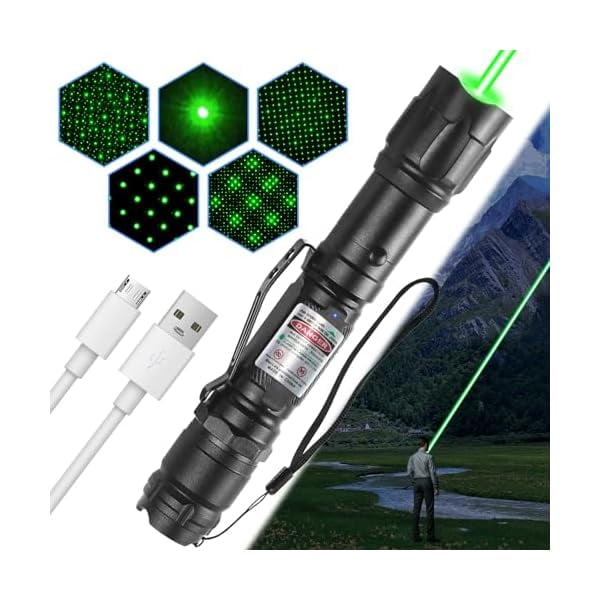 ZLCGreen Light Flashlight Rechargeable, Long Range Adjustable Focus ...