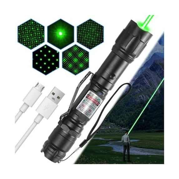 ZLCGreen Light Flashlight Rechargeable, Long Range Adjustable Focus ...