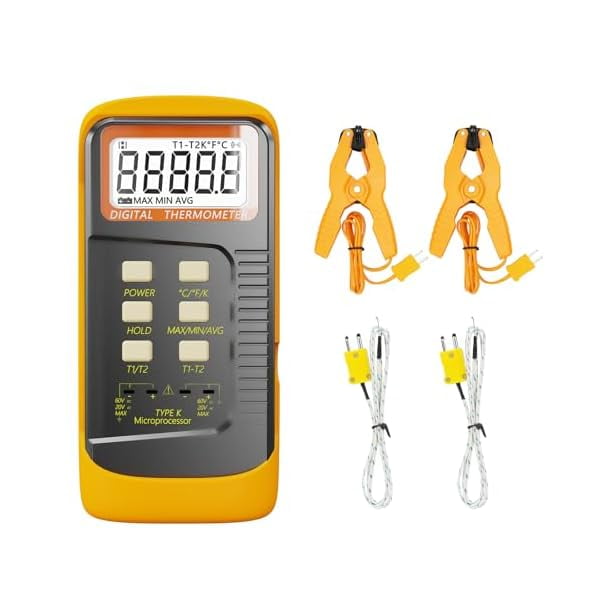 ZLCHandheld Thermocouple HVAC Thermometer, 2 Channels K Type ...