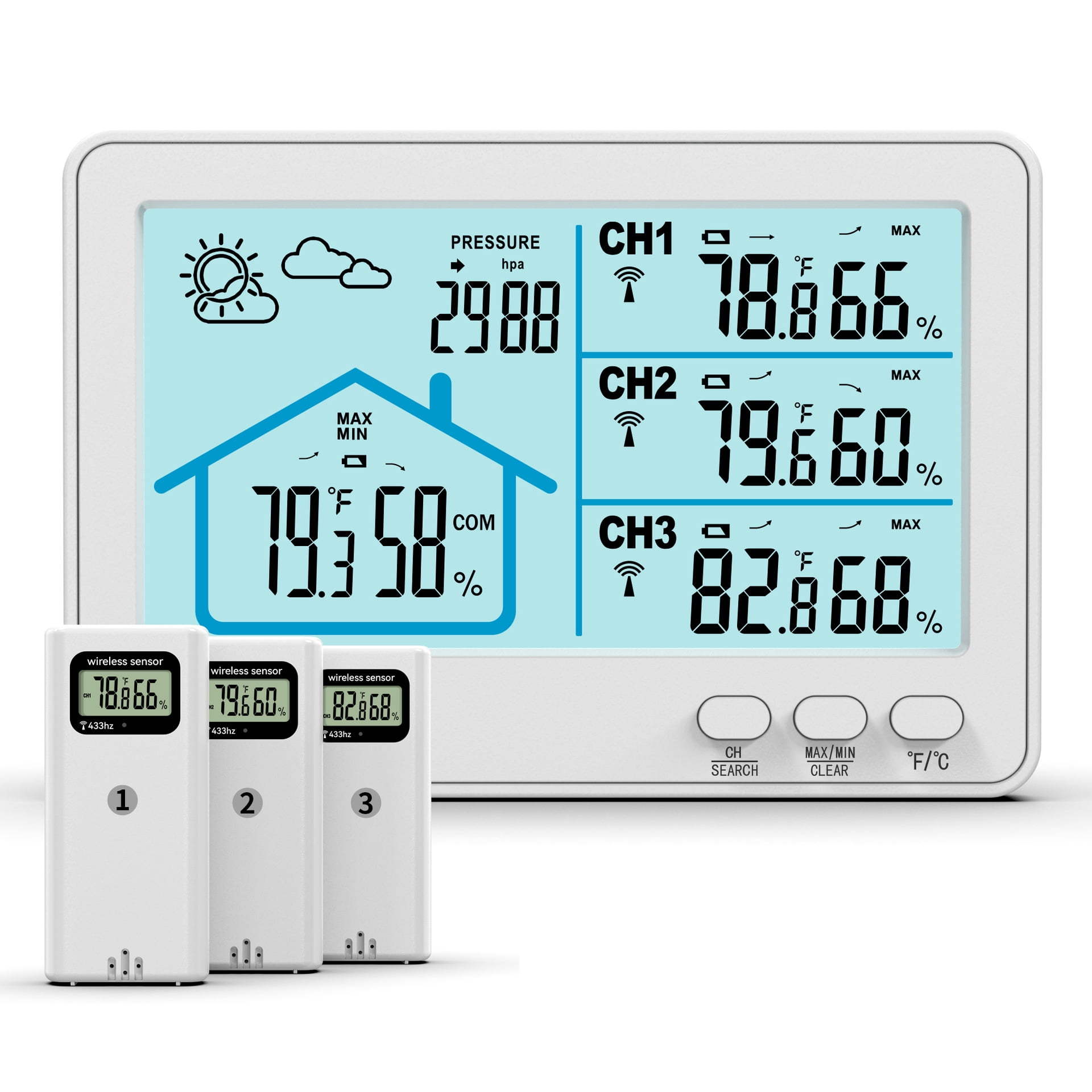 ZLCIndoor Outdoor Thermometer Wireless Battery Powered, High Precision ...