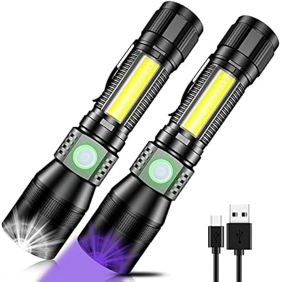 ZLCUV Flashlight Black Light, 2-Pack USB Rechargeable Blacklight Flashlight with Magnetic -Side ...