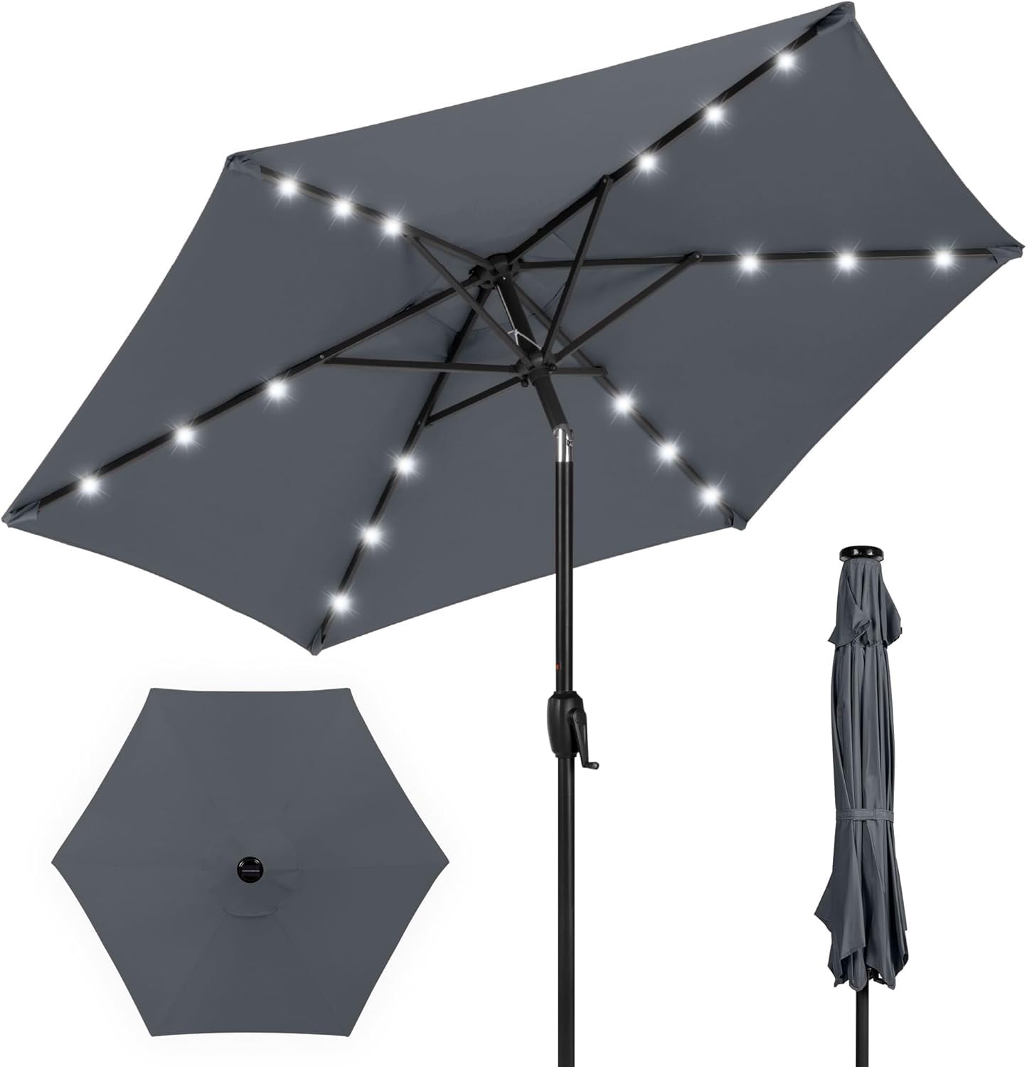 ZLERP 10ft Solar Polyester LED Lighted Patio Umbrella w Tilt Adjustment ...