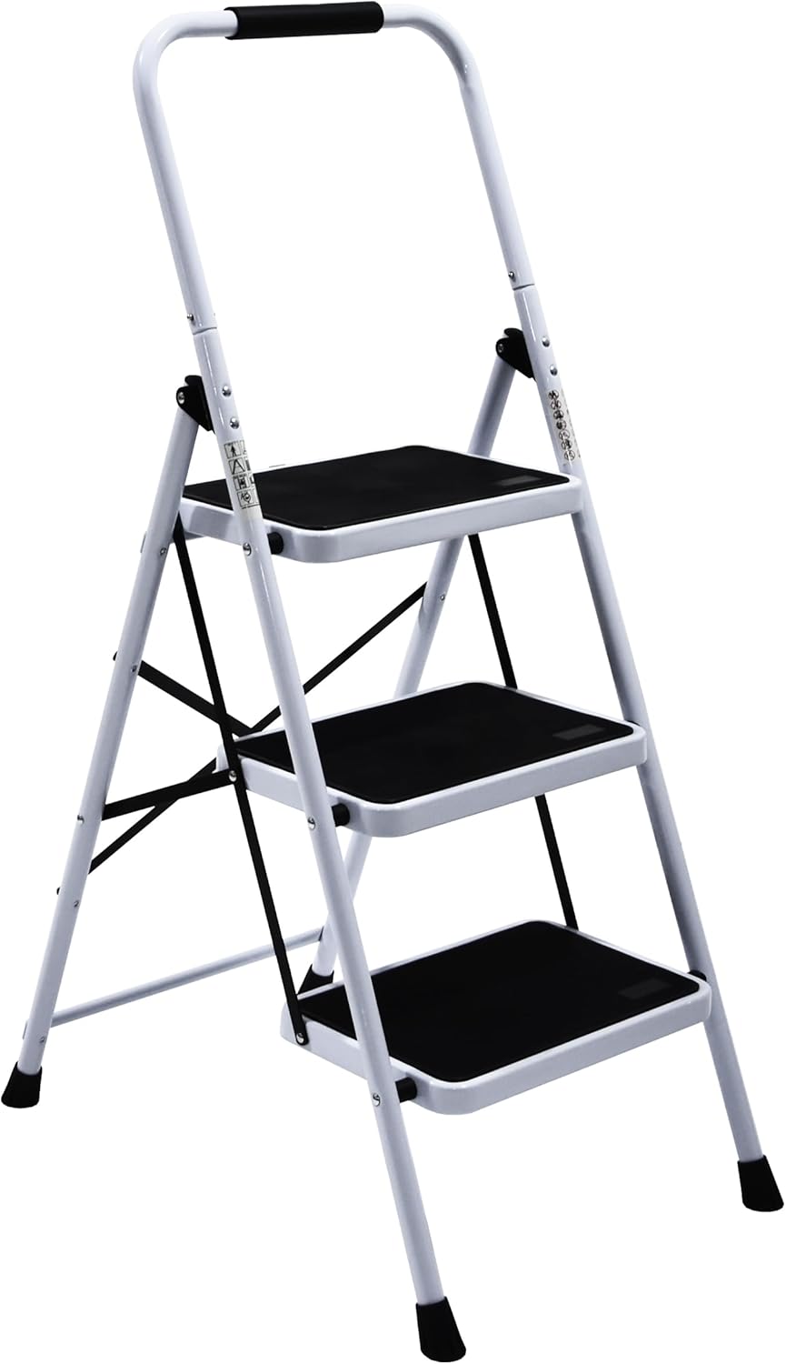 ZLERP 3 Step Ladder Folding Step Stool for Adults with Top Handrail 330 ...