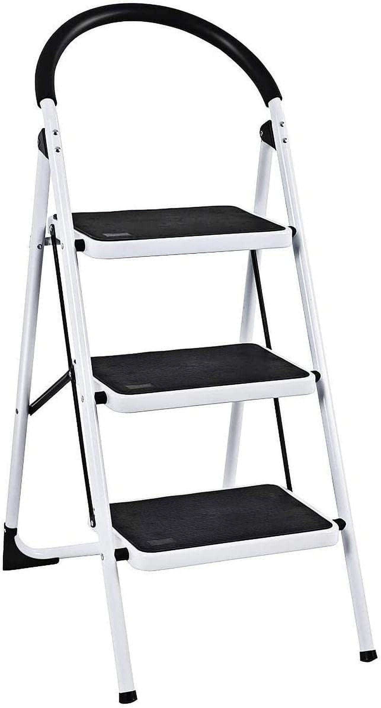 ZLERP 3 Step Ladder Folding Step Stool with Sturdy Steel Frame, Wide ...
