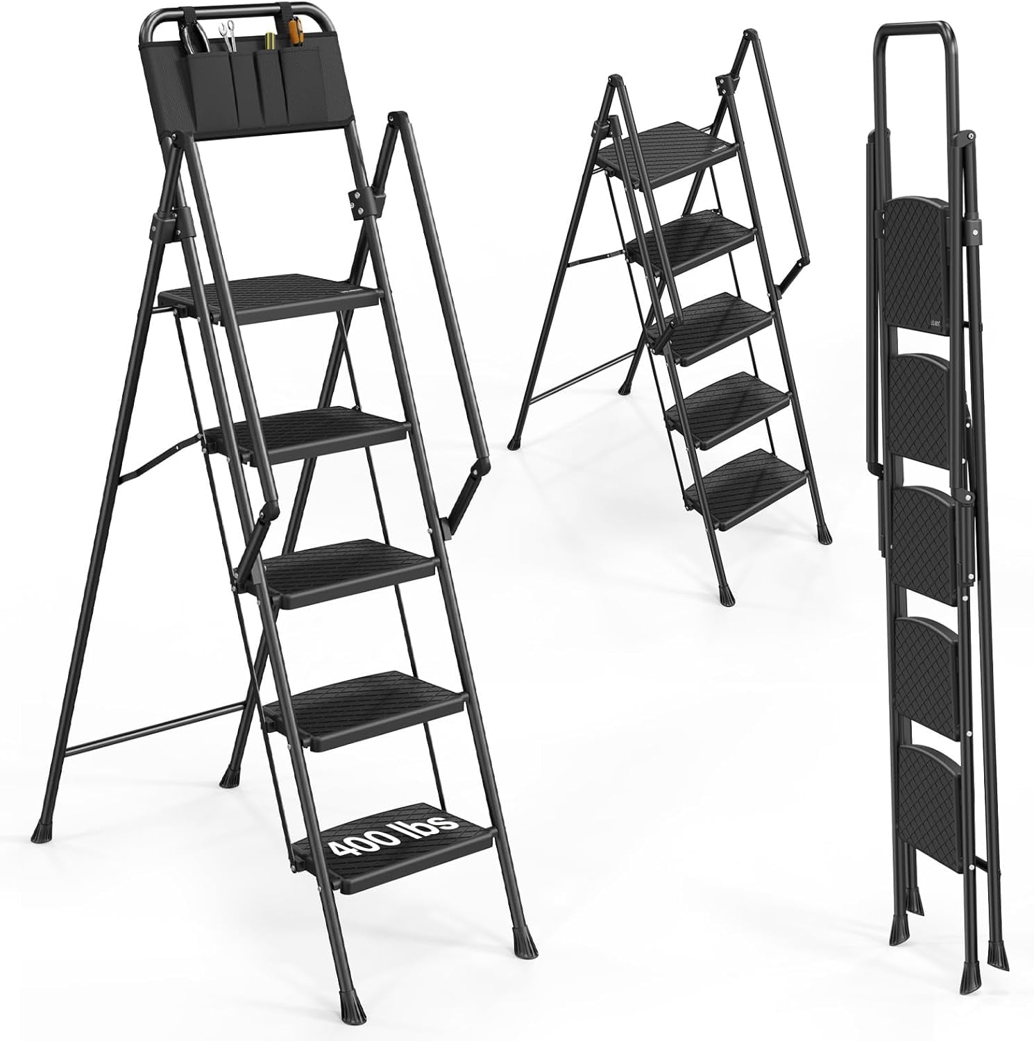 ZLERP 3 Step Ladder with Handrails, Folding Step Stool with Widened ...