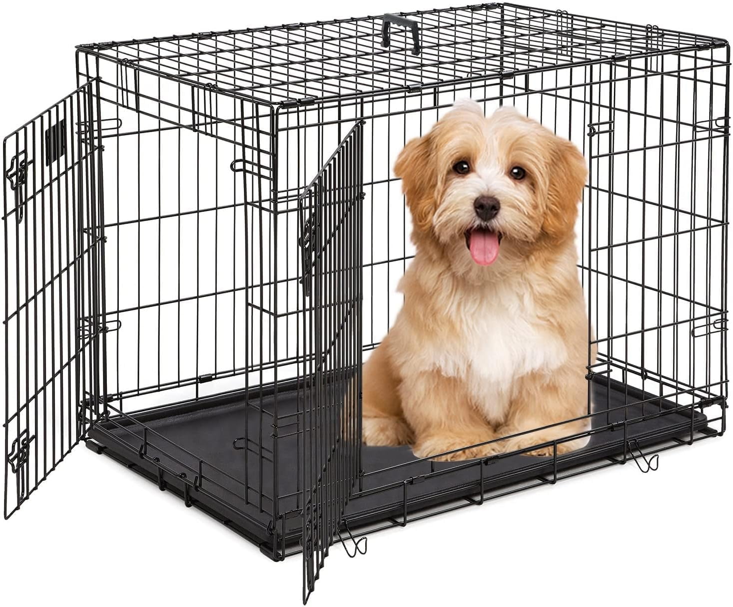 ZLERP 48-Inch Double Door Folding Metal Dog Crate with Divider and Leak ...