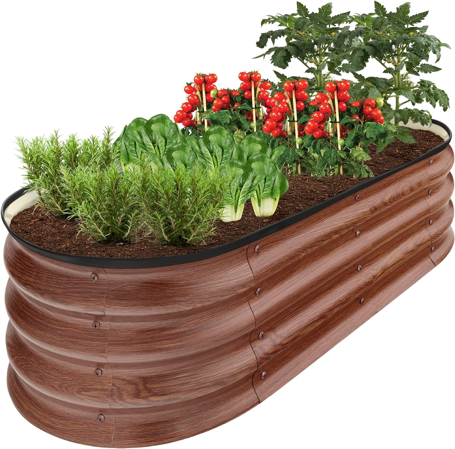 ZLERP 4x2x1ft Outdoor Metal Raised Garden Bed, Oval Deep Root Planter ...