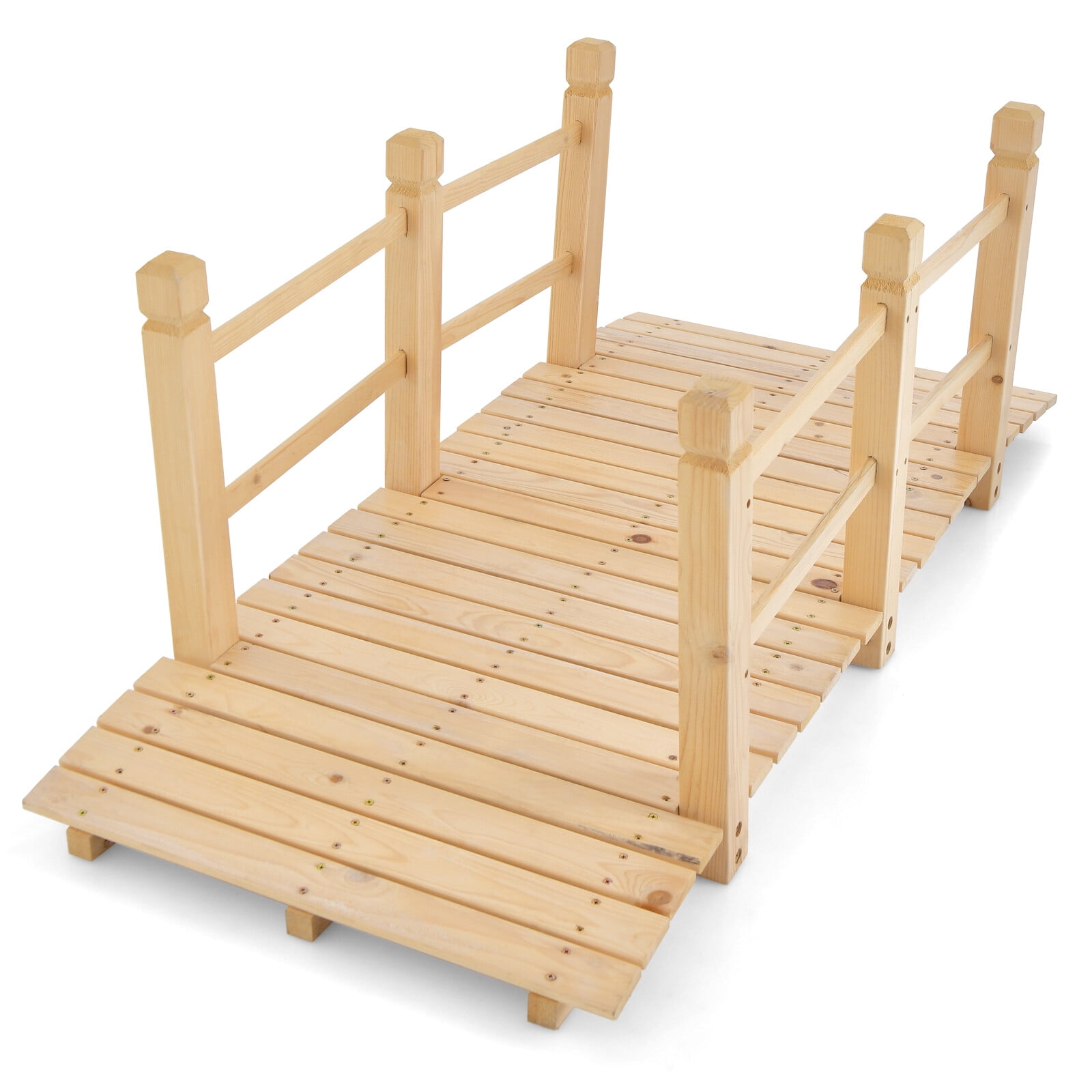 ZLERP 5FT Wooden Garden Bridge, Sturdy Outdoor Pond Bridge with Safety ...