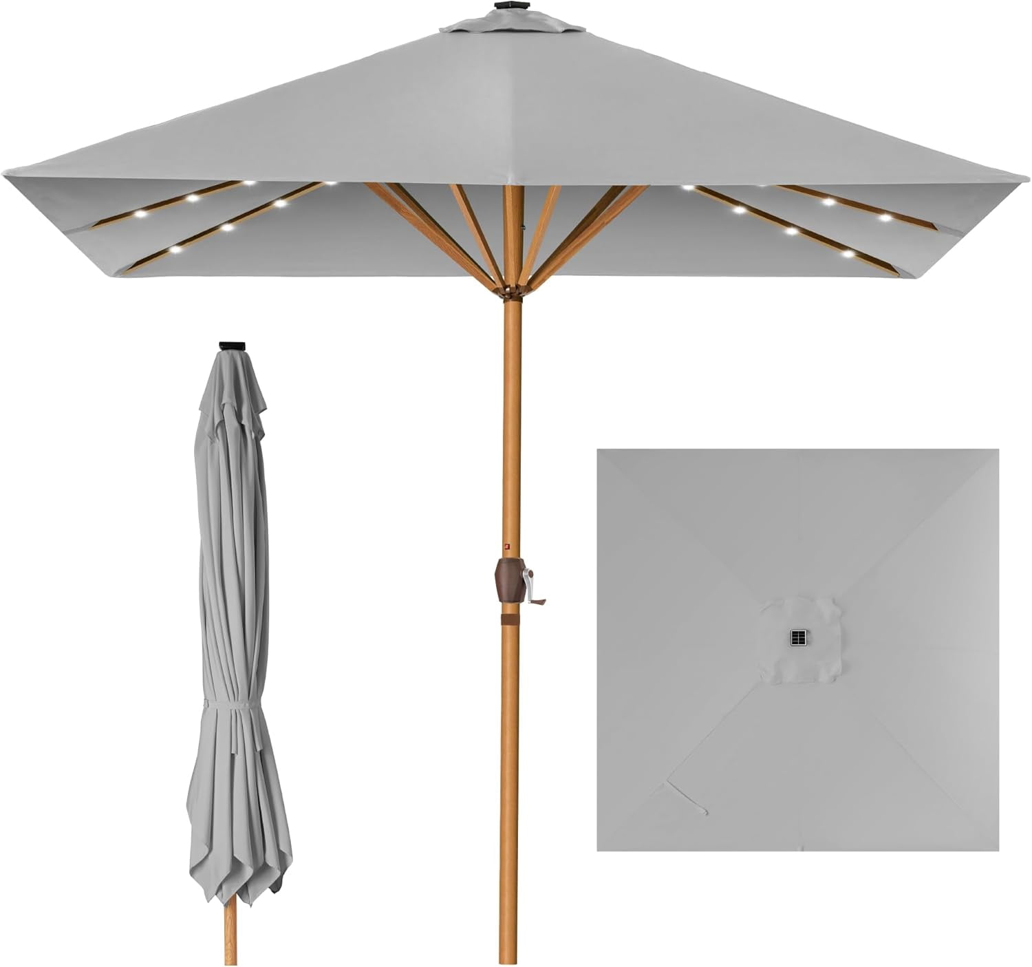 ZLERP 9ft Deep Square Solar Powered LED Lighted Patio Umbrella Faux ...