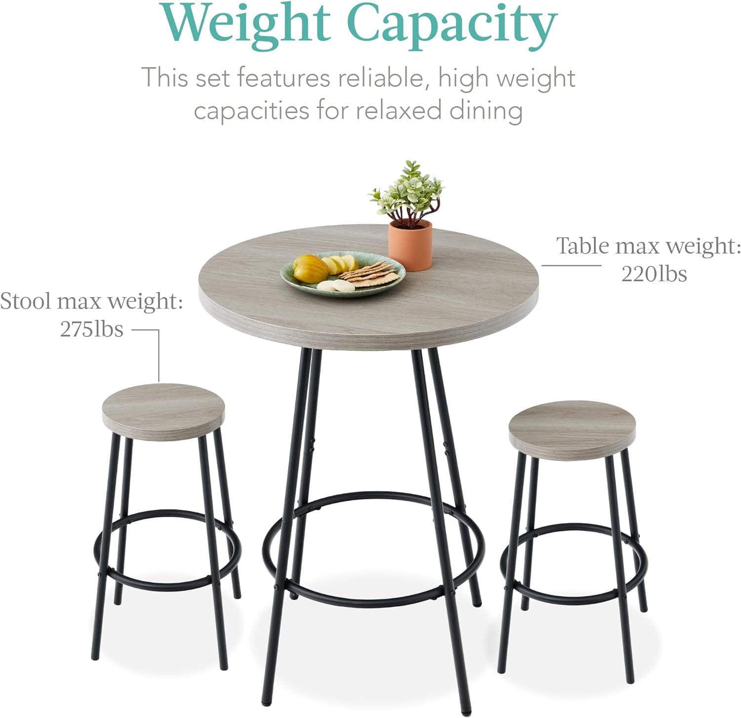 ZLERP Bistro Dining Set 3 Piece, Modern Round Counter Height Pub Table ...