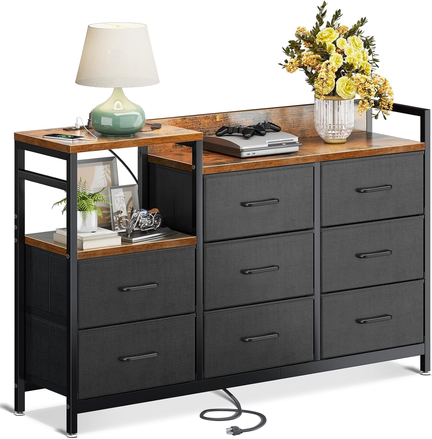 ZLERP Dresser with Charging Station, Long Dresser for Bedroom with 8 ...