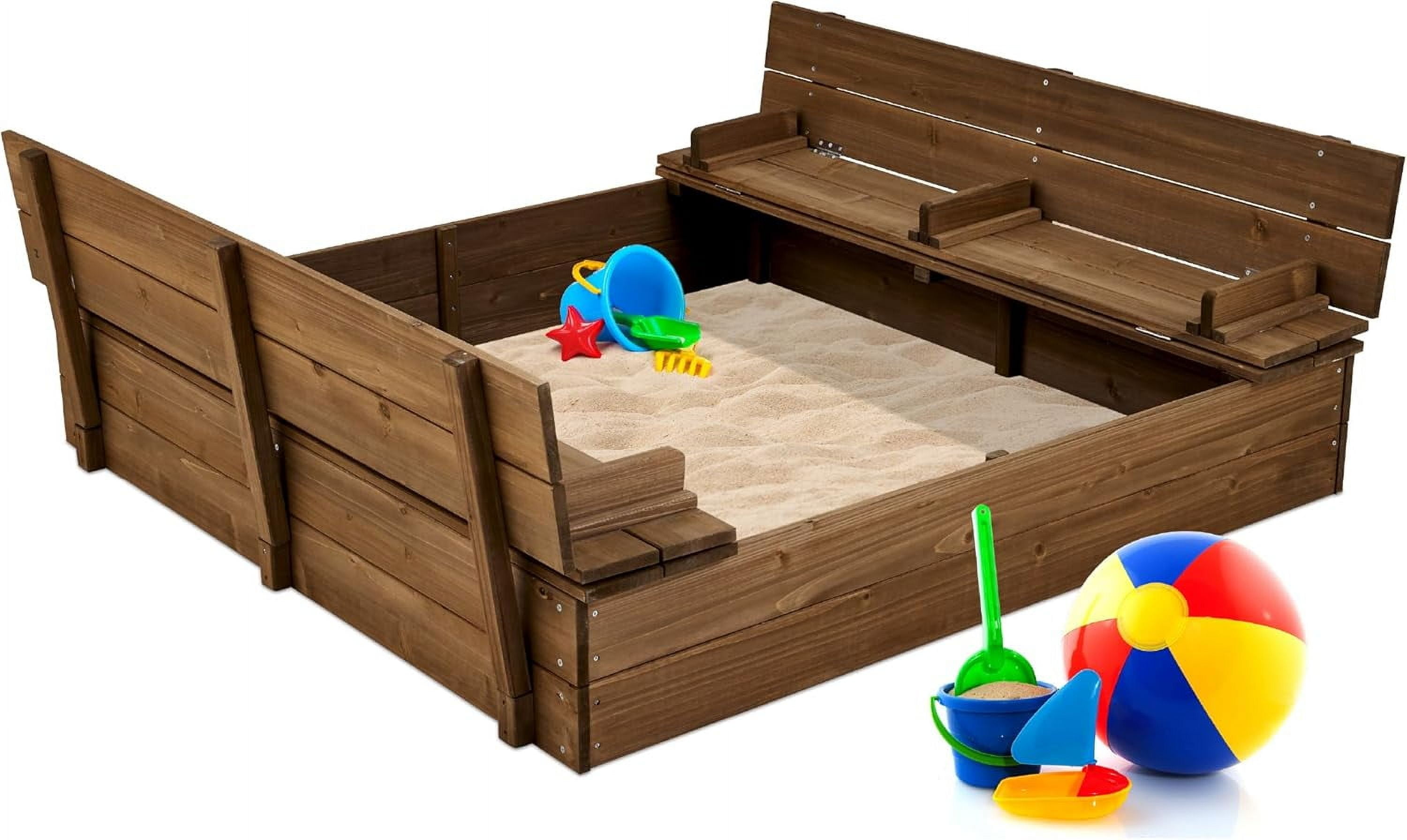 ZLERP Kids' Outdoor Wooden Sandbox Large, Cedar Wood with Foldable ...