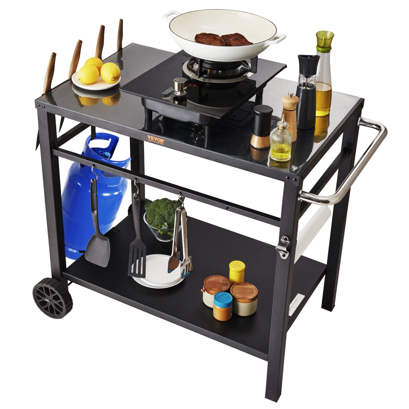 ZLERP Outdoor Grill Cart with Double-Shelf, BBQ Movable Food Prep Table ...