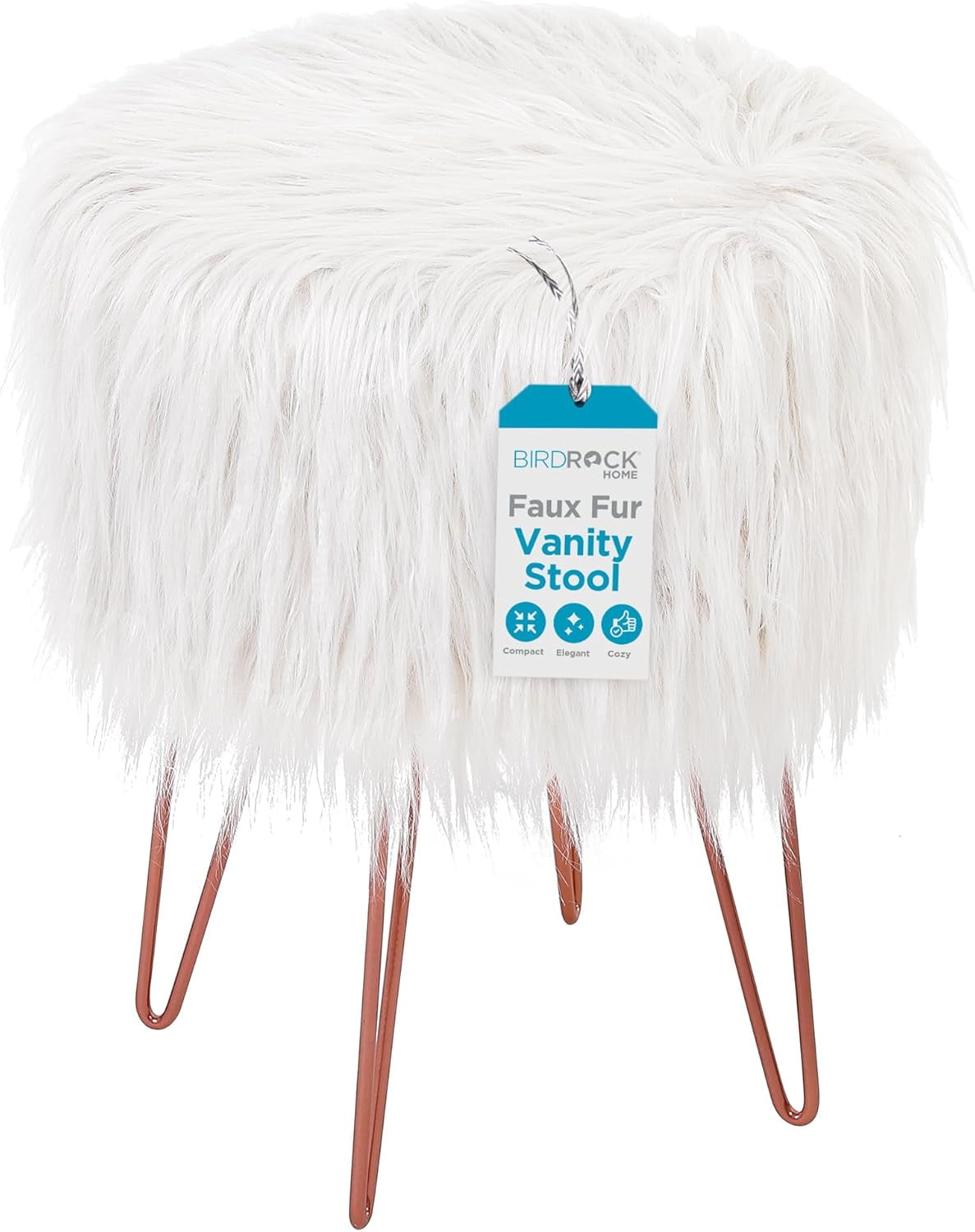 ZLERP Pink Faux Fur Vanity Stool Chair - Soft Furry Compact Padded Seat ...