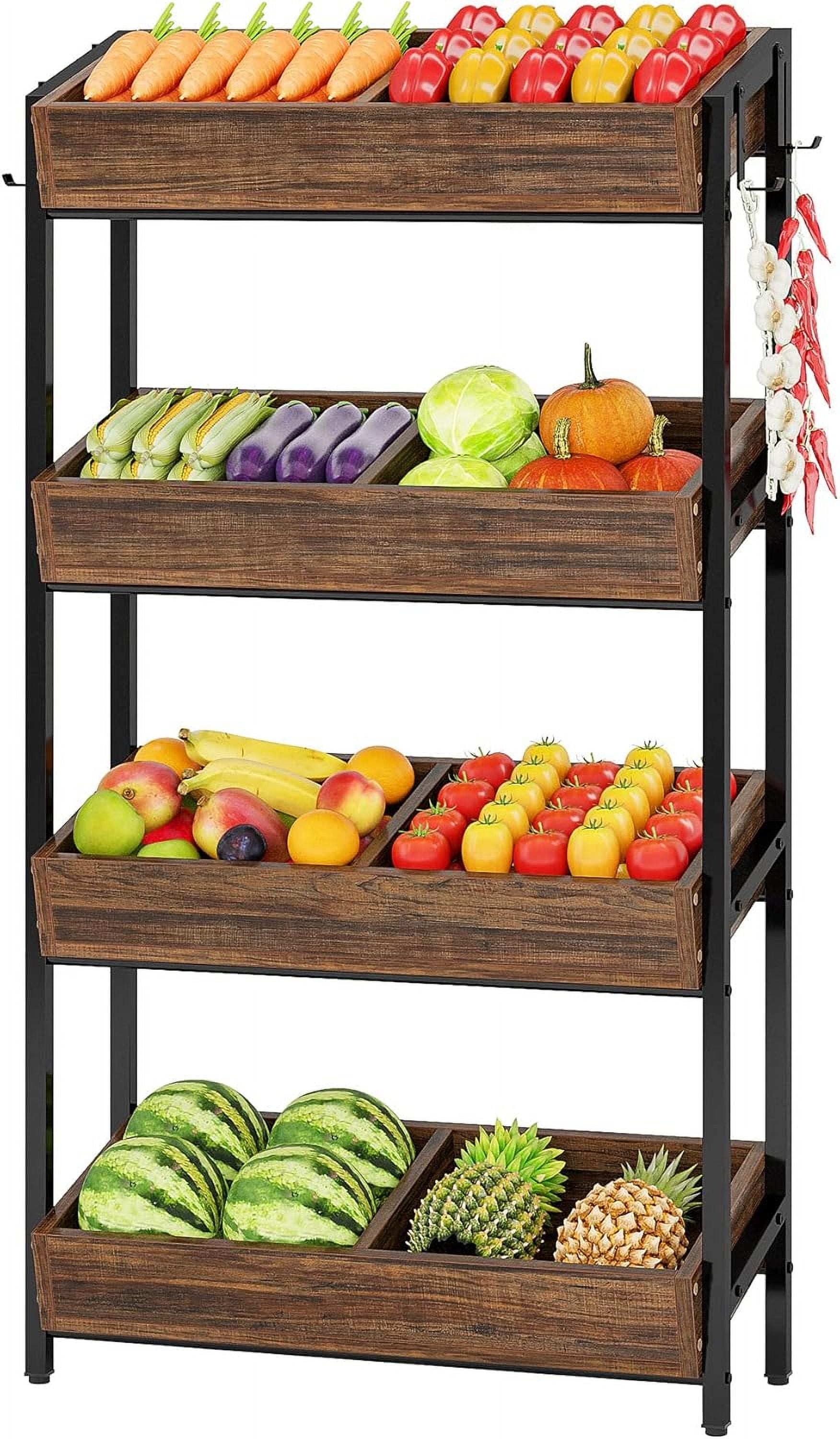 ZLERP Wood Fruit and Vegetable Basket Stand Rack for Kitchen, Office ...
