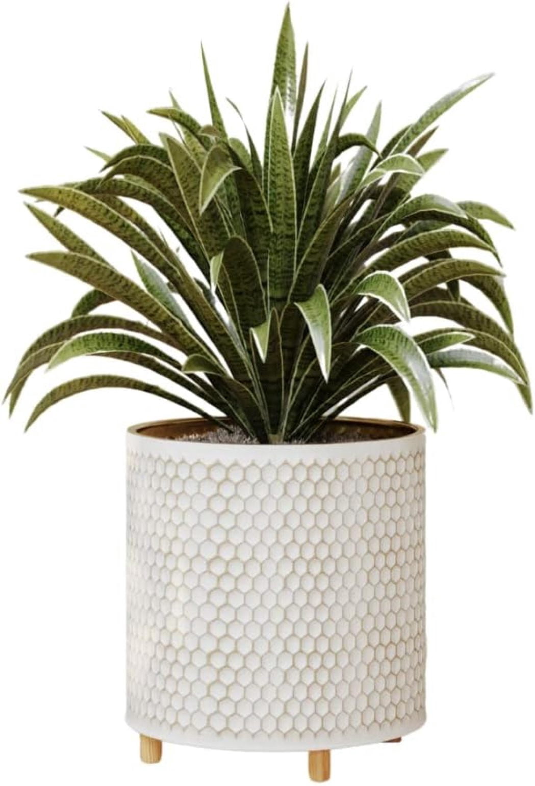 ZLGP Honeycomb Gold and White Planter with Wooden Peg Leg Stand, 12 ...