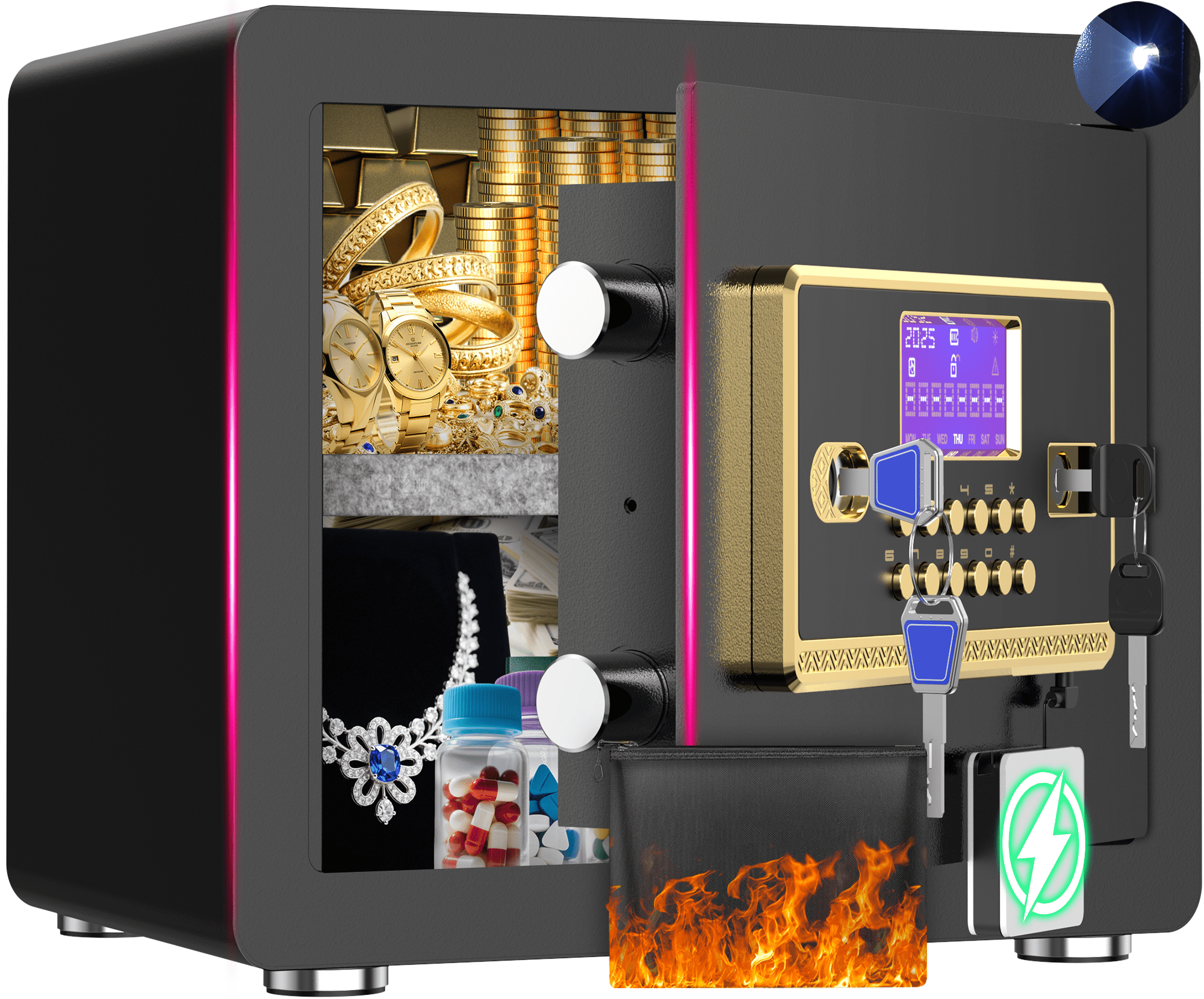 SYSENFO 1.5 Cuft Home Security Safe Box with Digital Keypad, Adjustable ...