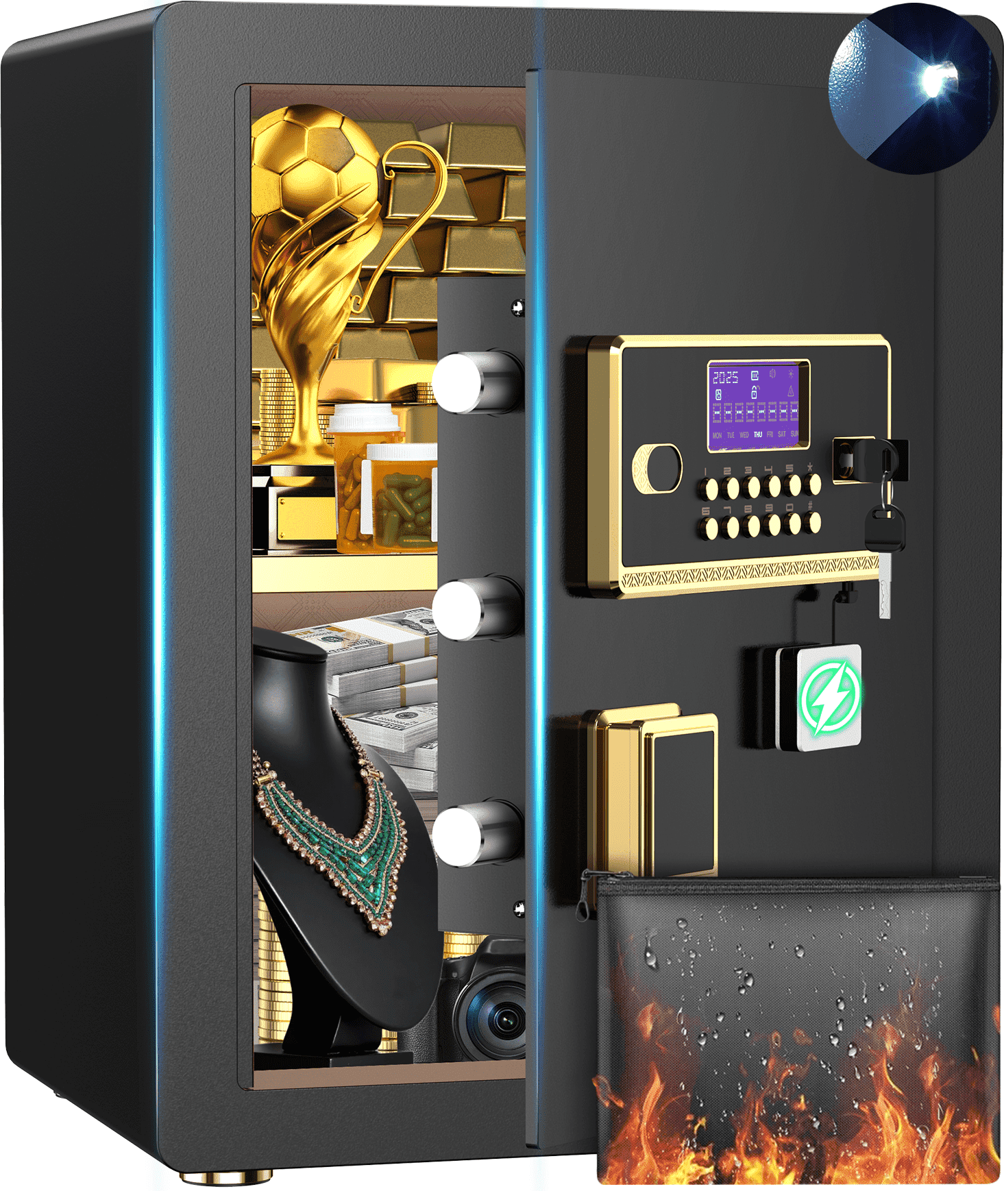 SYSENFO 3.5 Cuft Large Safe Box, Digital Keypad Home Security Safe With Fireproof Bag & Alarm ...