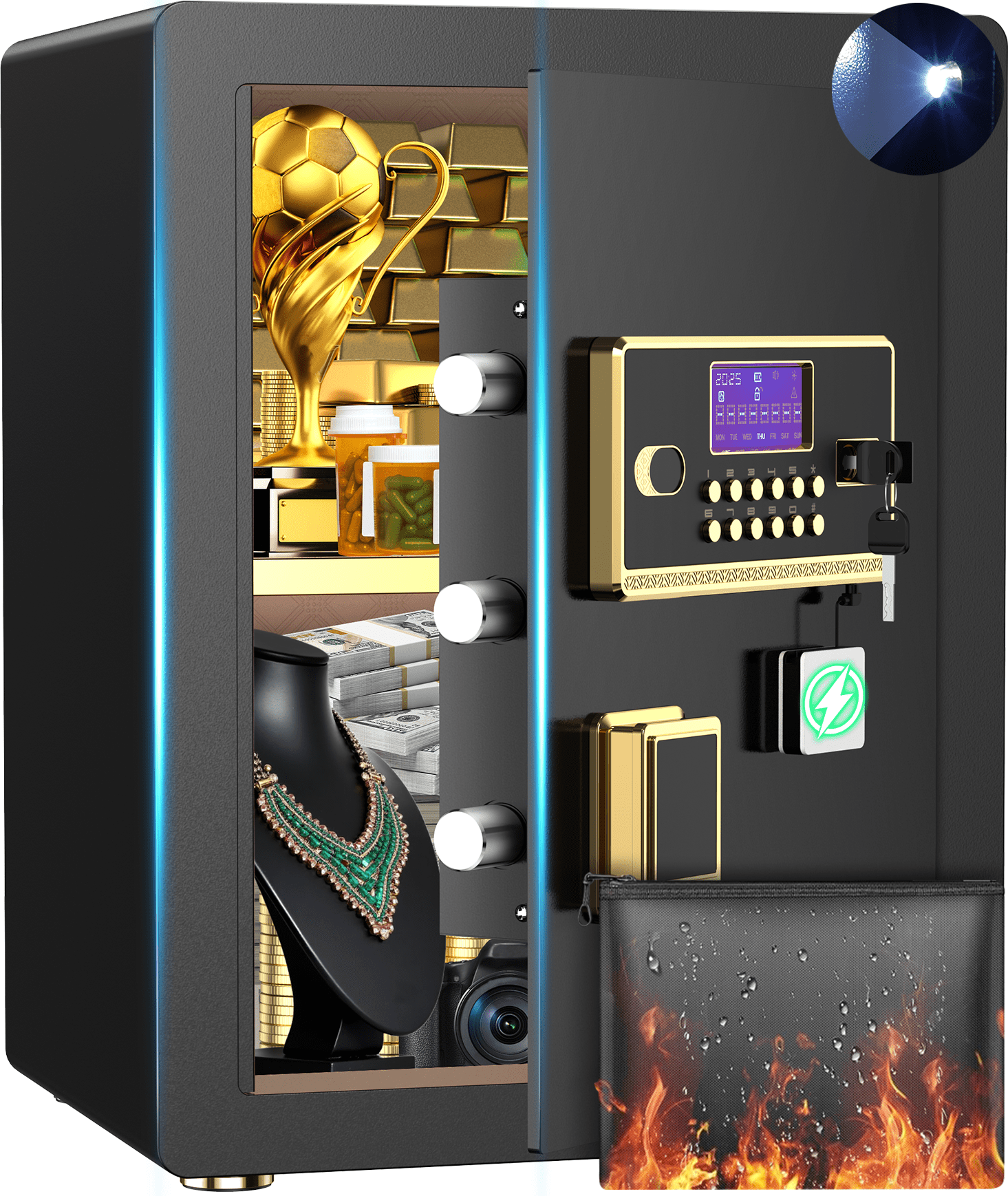 ZLHSAFE 3.5 Cuft Large Safe Box, Digital Keypad Home Security Safe With Fireproof Bag & Alarm ...