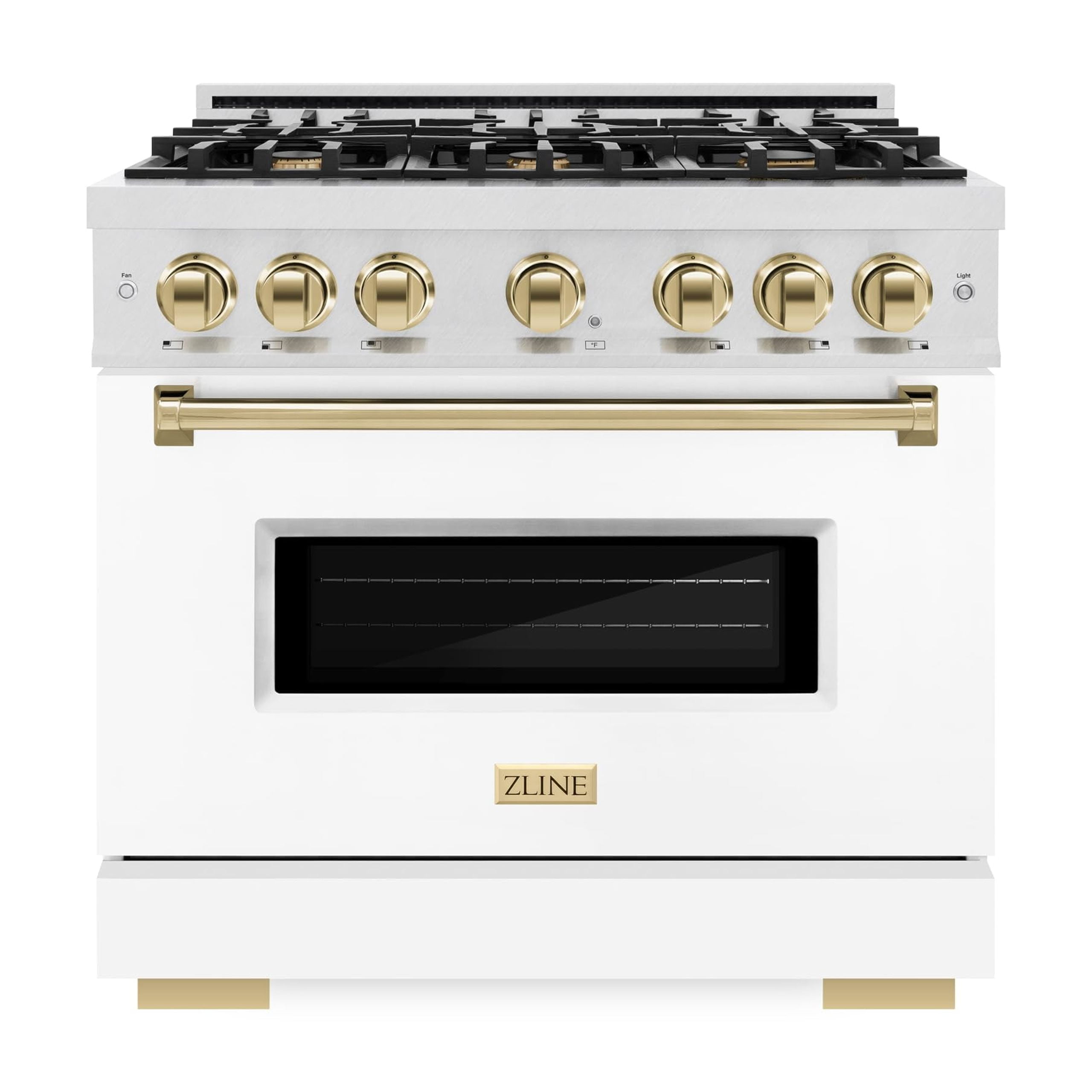 ZLINE Autograph 36" Classic Dual Fuel DuraSnow Range w/White & Gold ...