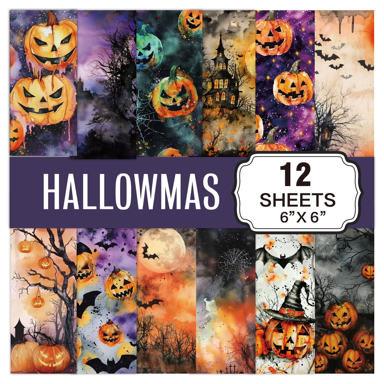 ZLKMQM 12 Sheets Halloween Pattern Paper Set Holiday Craft Paper for ...