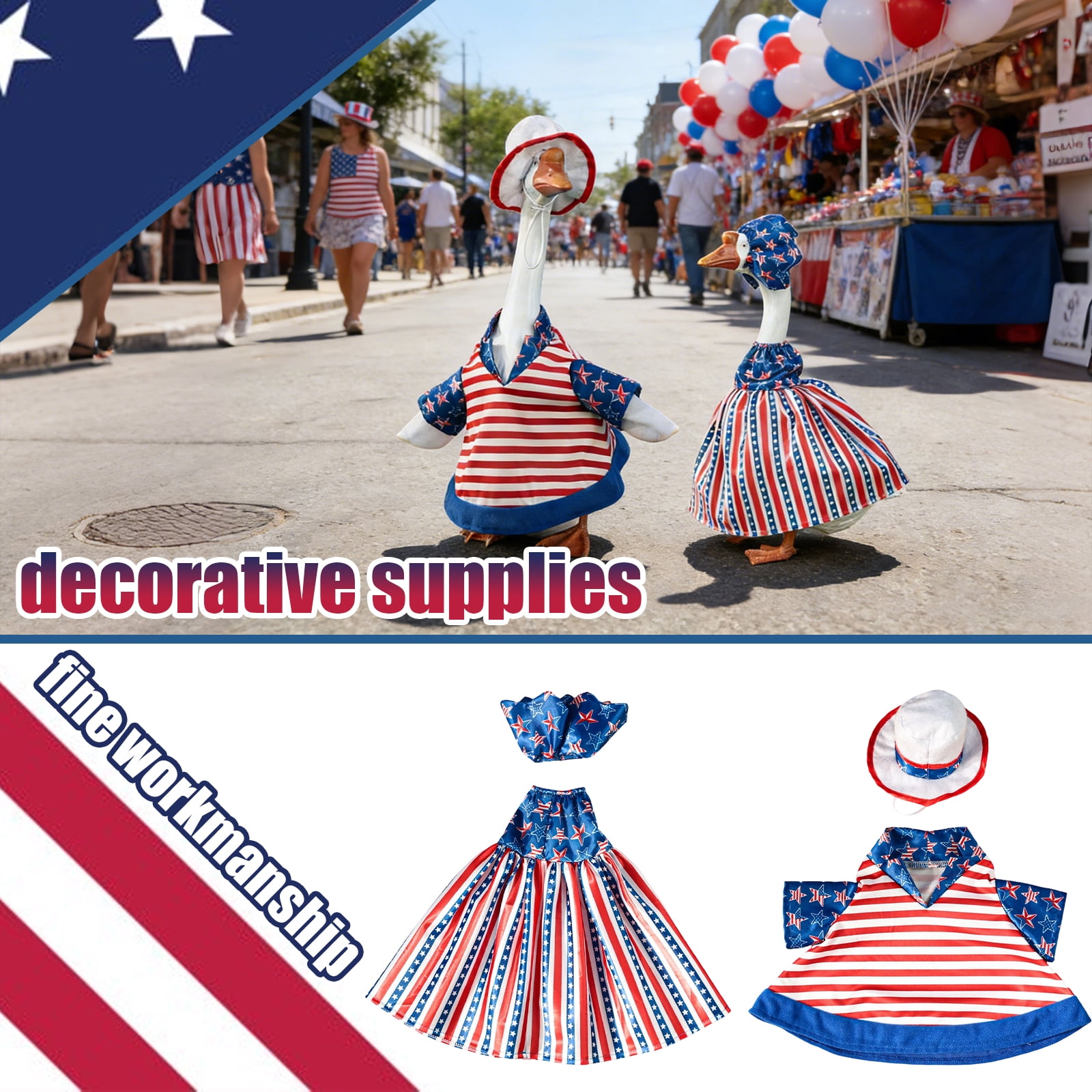 ZLKMQM 4th of July Goose Outfit Set for 17"/23'' Plastic Lawn Porch ...