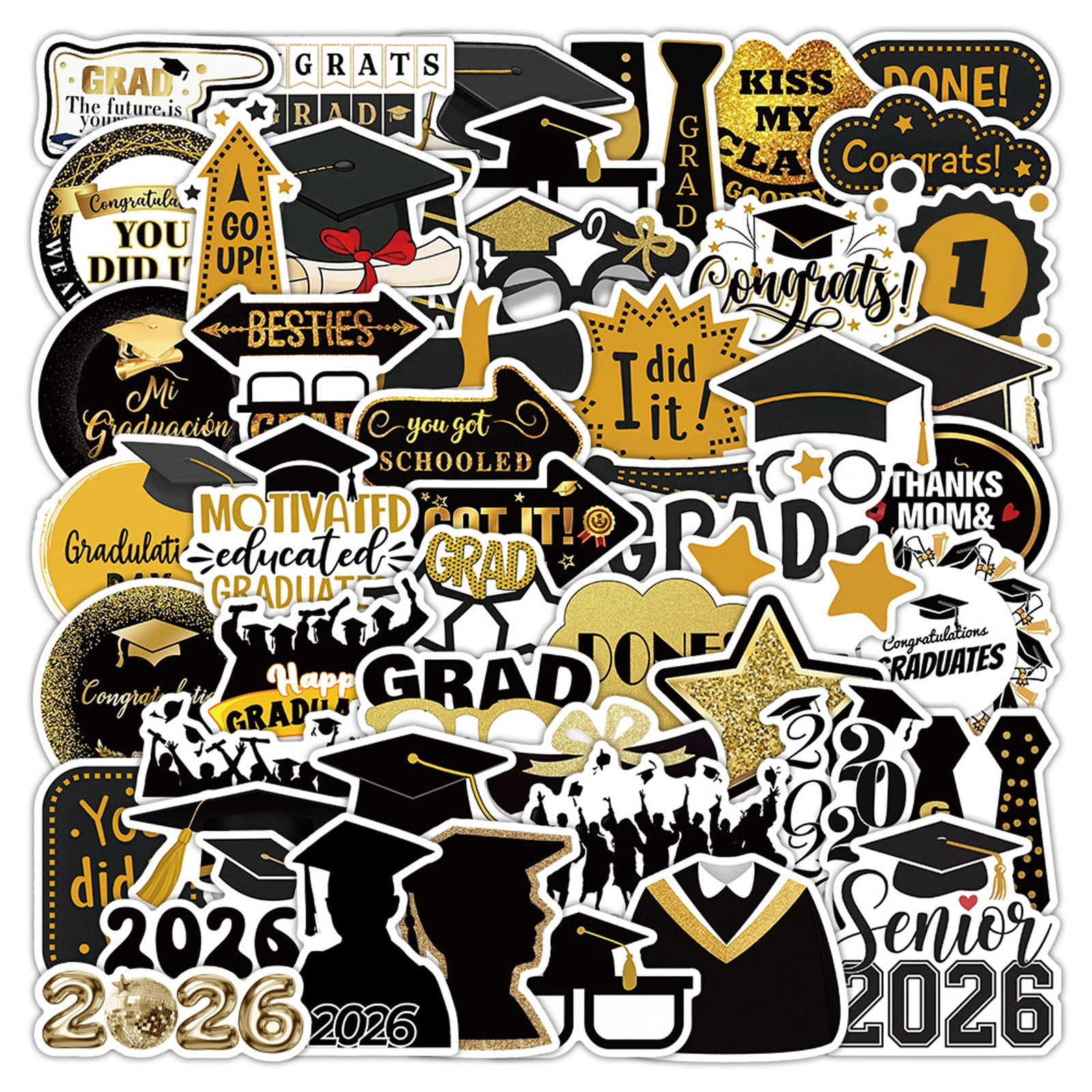 ZLKMQM 50 Pcs Graduation Season Stickers - Black and Gold 2026 ...