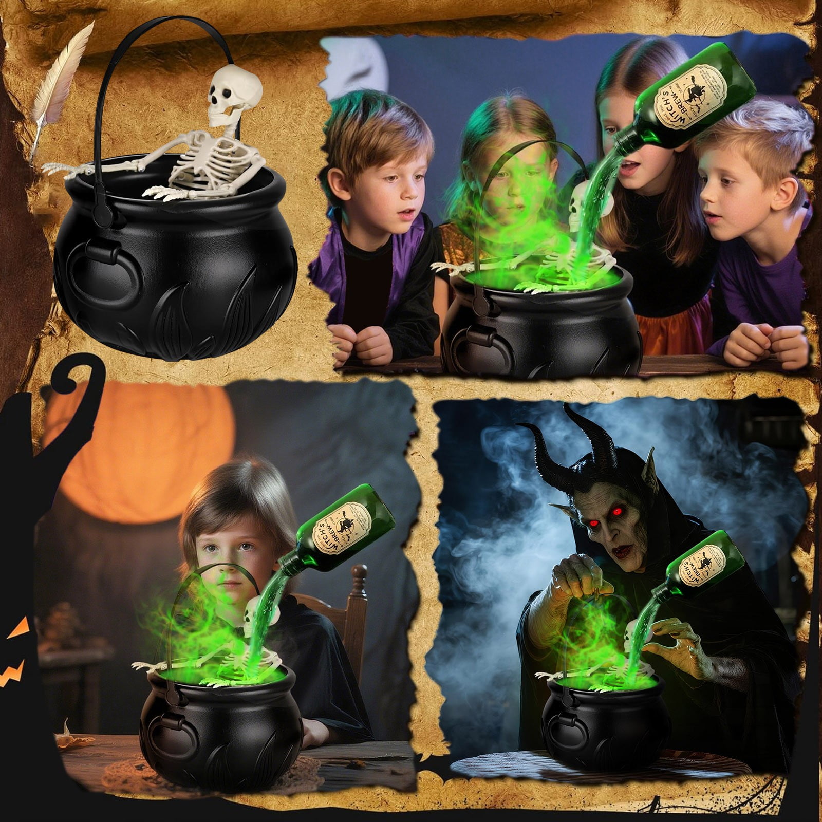 ZLKMQM Halloween Decorations Indoor - Witch's Cauldron with Magical Bottles & Fog Maker ...