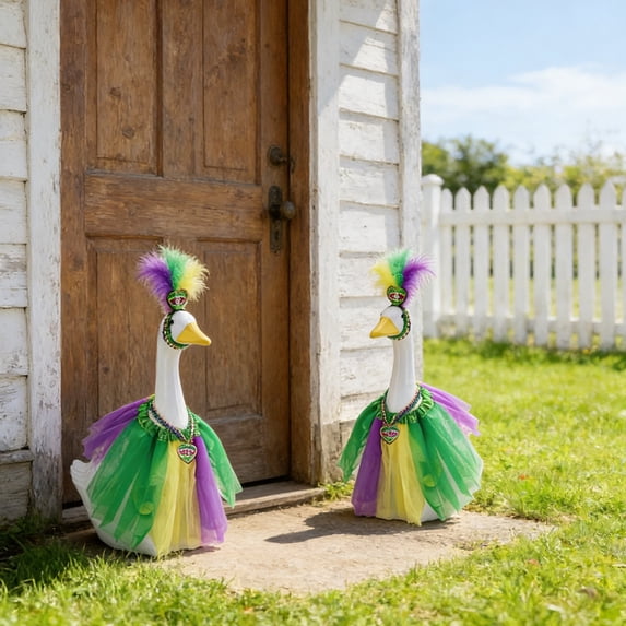 ZLKMQM Set of 3 Mardi Gras Porch Goose Outfits Carnival Porch Yard ...