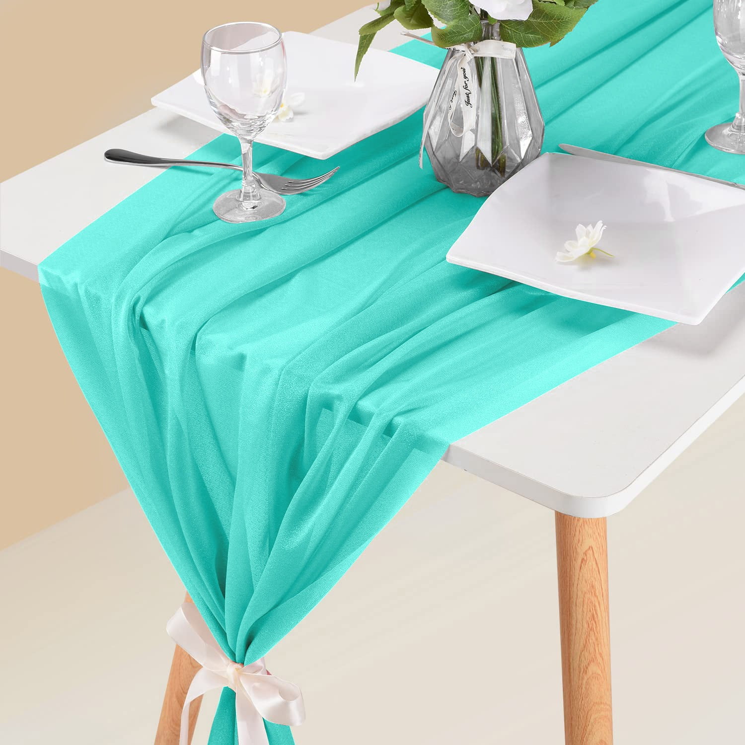 ZLLDECOR 10ft Chiffon Table Runner 29x120 Inches Dusty Blue Table ...