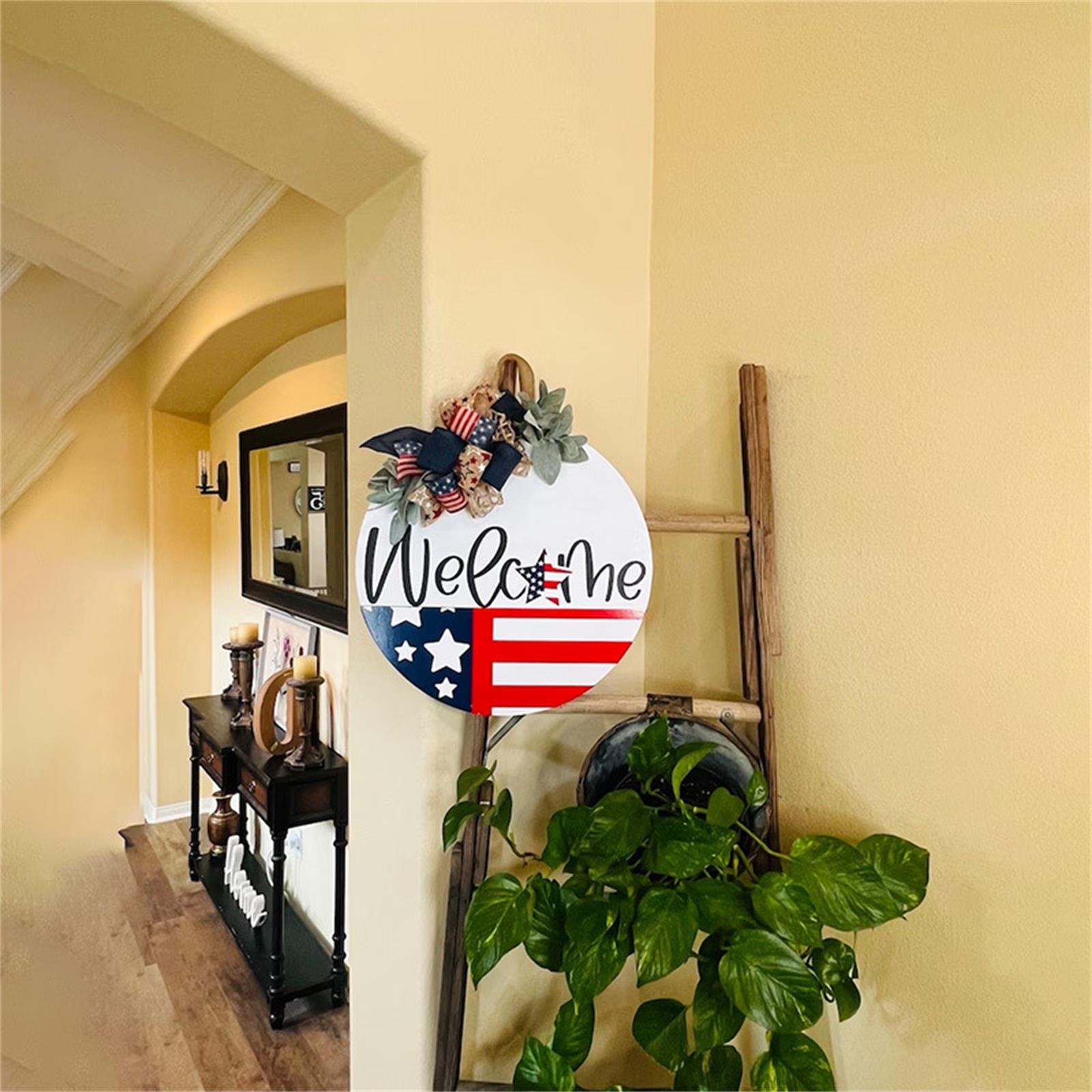 ZLLDECOR Independence Day Rustic American Wooden Hanging Sign With Bow ...