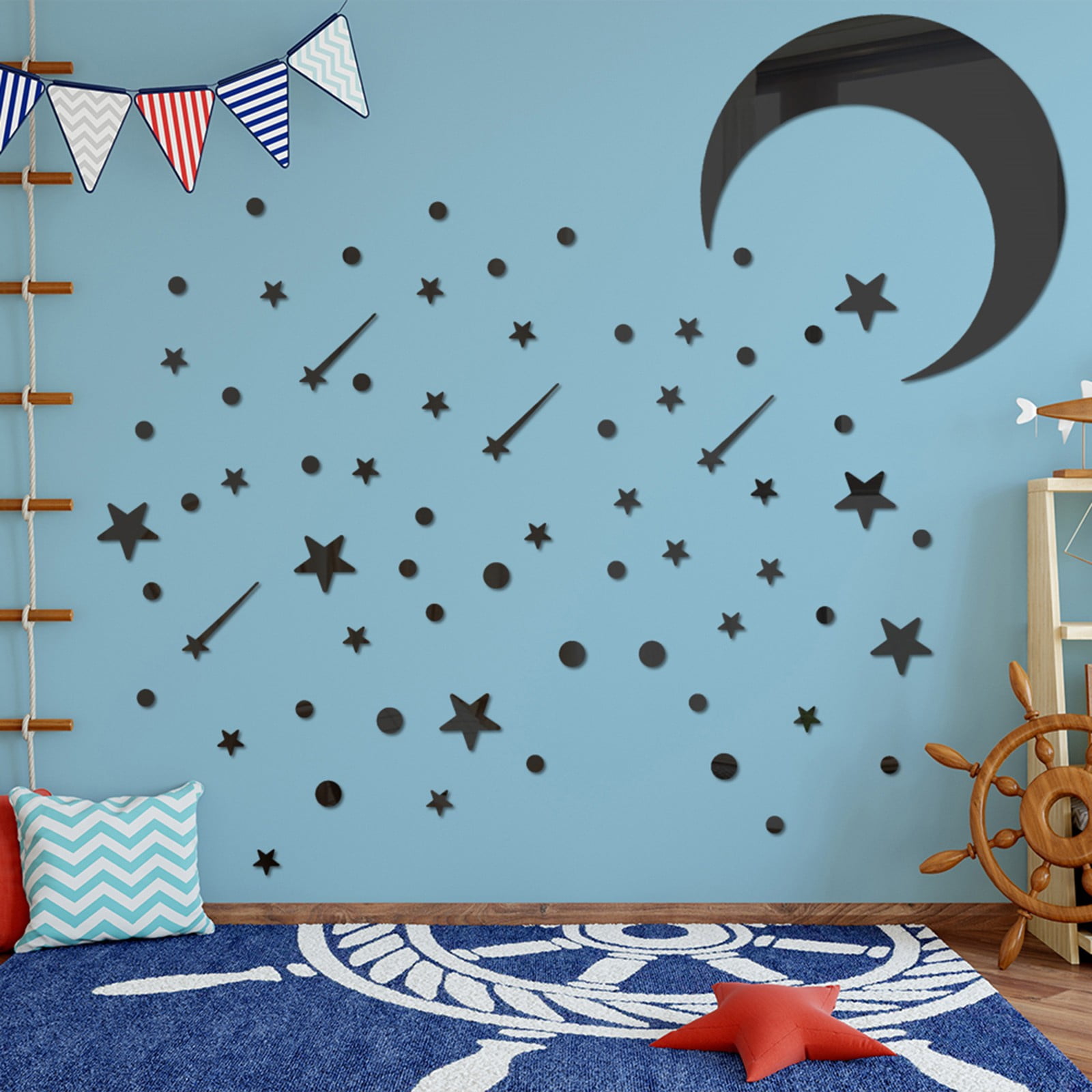ZLLDECOR Stars And Moon Theme Waterproof Acrylic Mirror Wall Decor ...