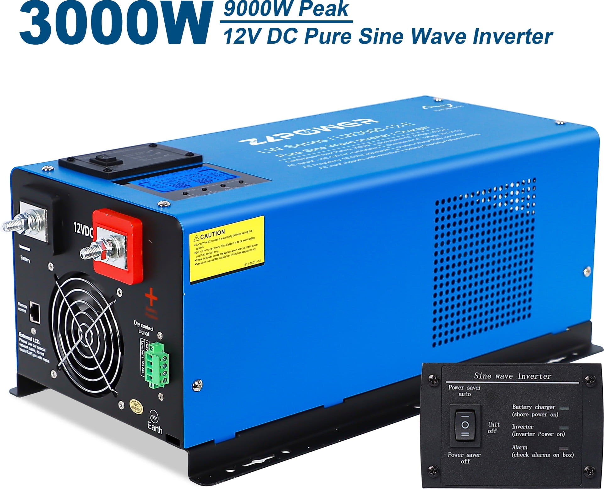ZLPOWER 3000W 12V Pure Sine Wave Inverter Charger with 9000W Peak ...