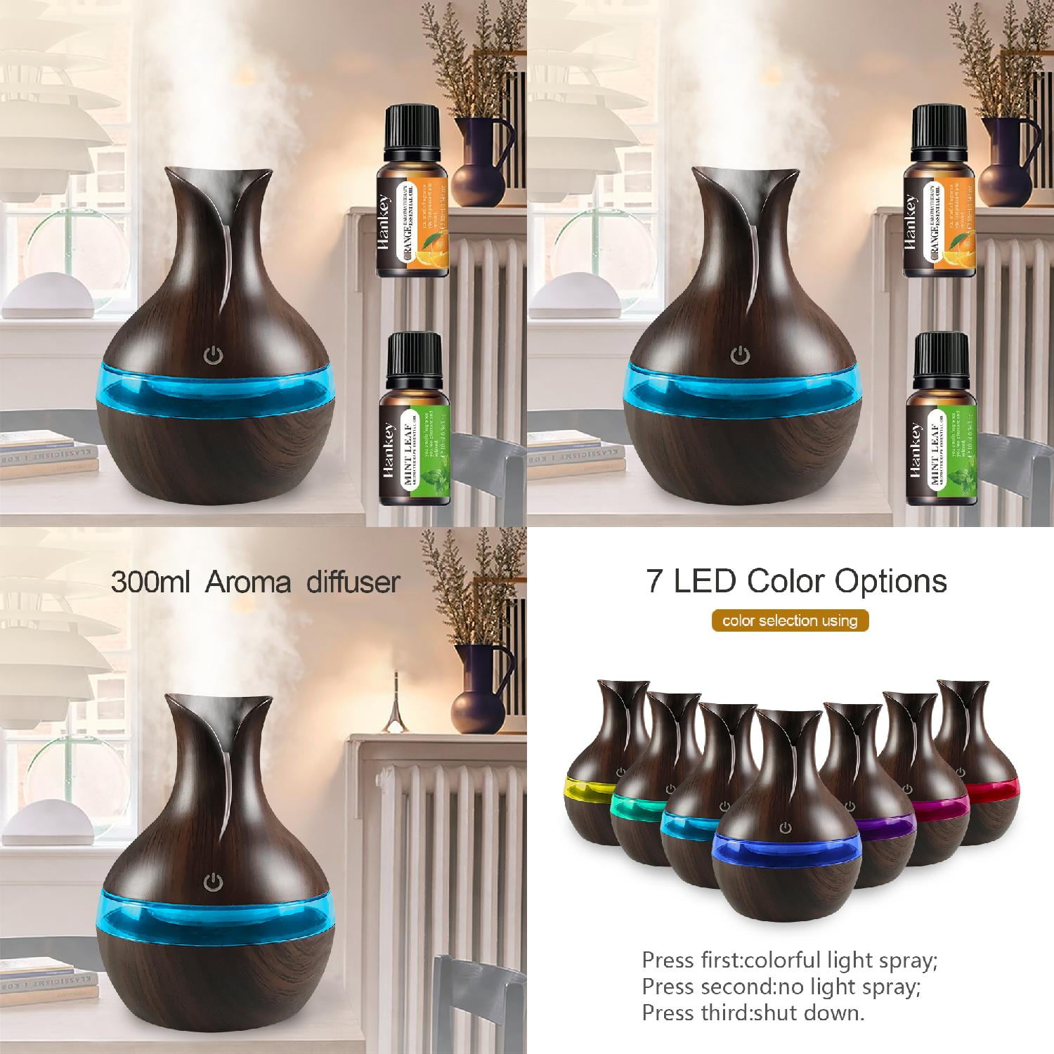 ZMGJSQ Fashion 300ml Wooden Humidifier for Desk USB Diffuser with 2 ...