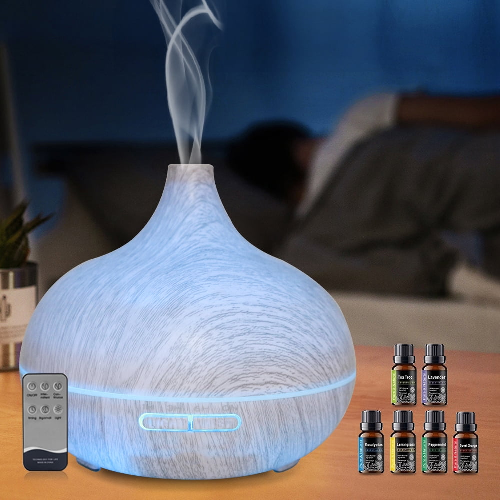 ZMGJSQJP Wood Grain Aromatherapy Diffuser 550ml Ultrasonic Humidifier 6 ...